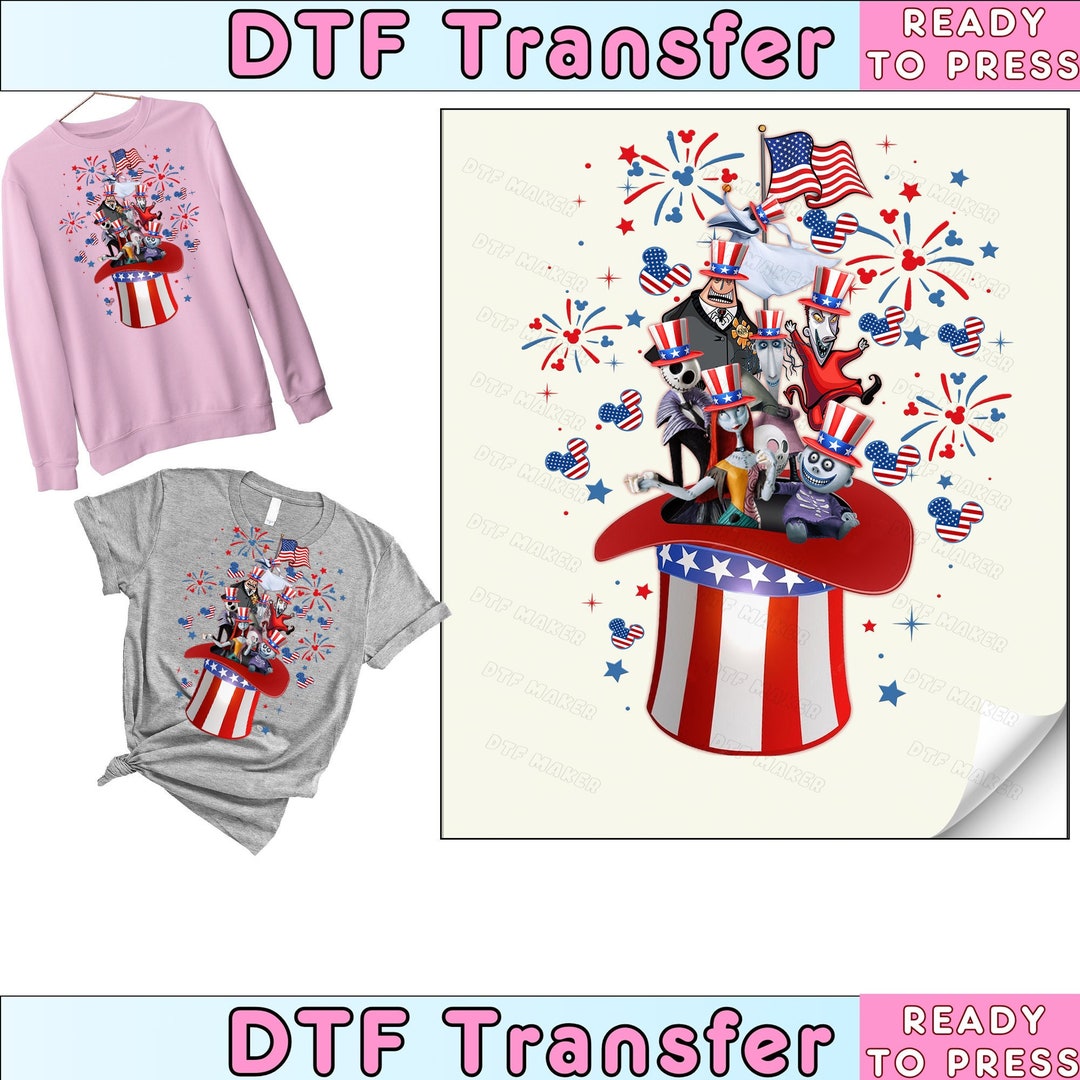 Patriotic Jack Skellington Dtf Transfer Ready to Press,disney 4th of ...