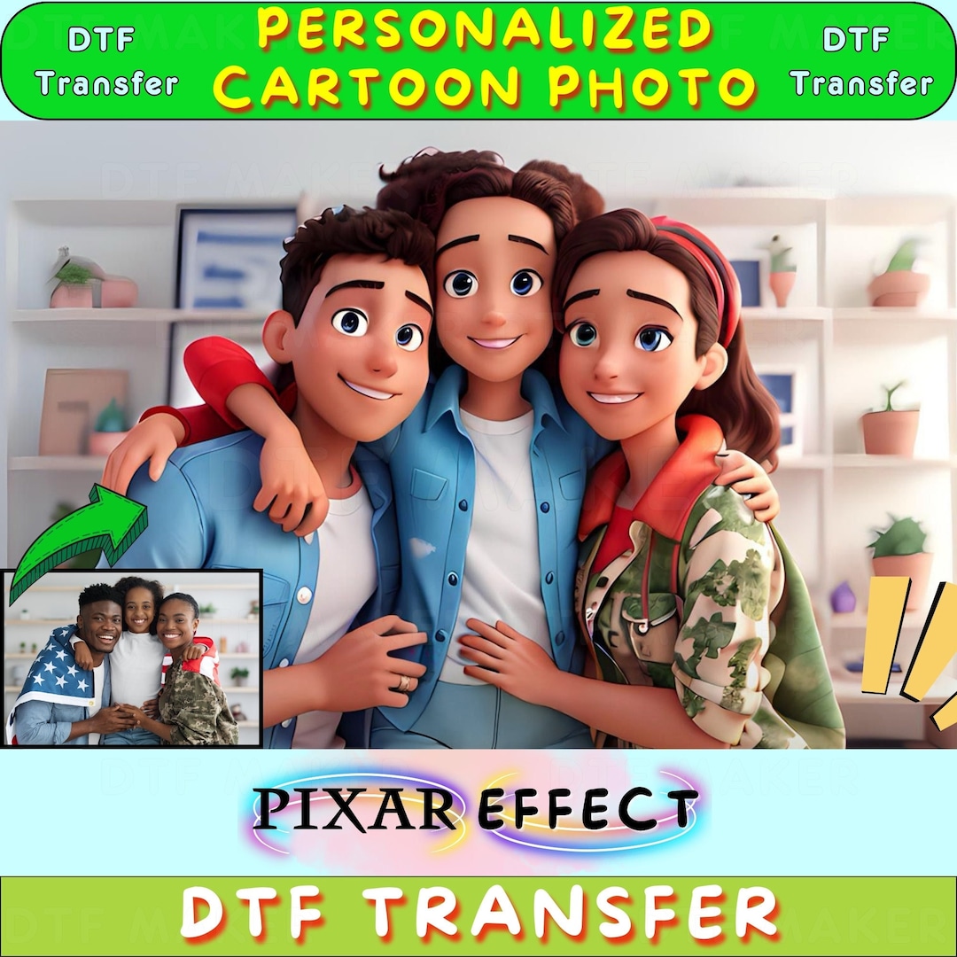 Personalized Cartoon Photo DTF Transfer Ready for Press,custom Pixar ...
