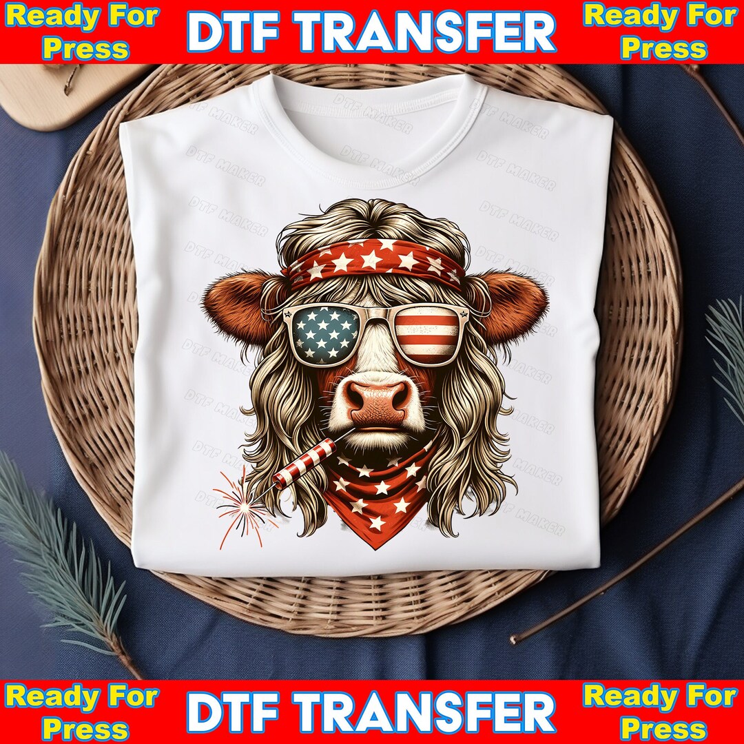 Patriotic Handsome Cow DTF Transfer Ready for Press,calf Dtf,glasses ...
