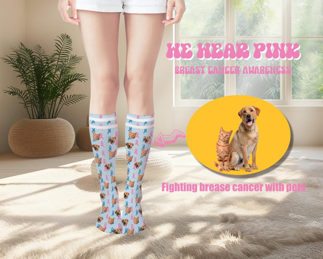Fighting Breath Cancer With Pets, Cancer Awareness Socks, Socks With ...