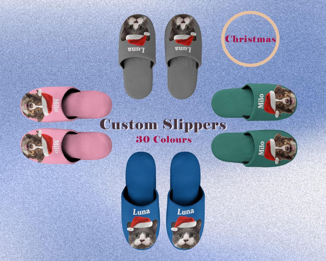 Custom Photo Furry Slippers, Personalized Slippers With Pet Portrait ...