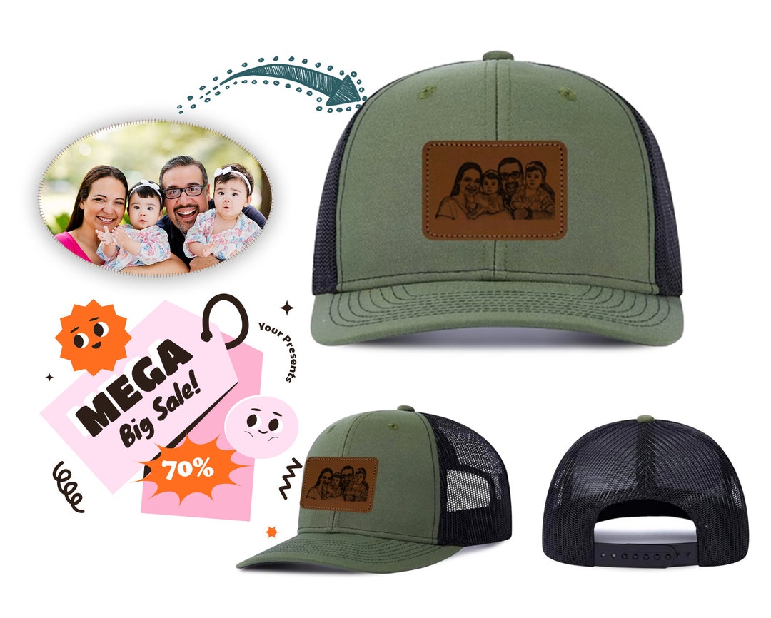 Custom Family Portrait Leather Patch Hat Custom Pet Portrait Leather ...