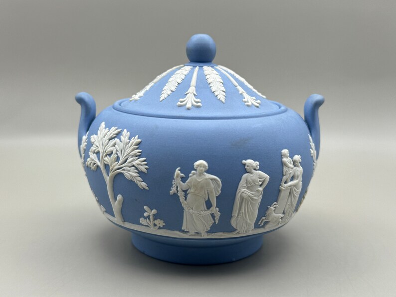 Wedgwood Blue Jasperware Sugar Bowl With Lid - Neoclassical Relief Design - Etsy