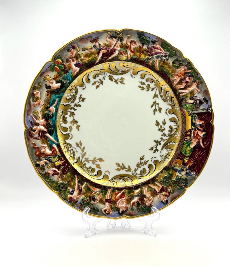 Capodimonte Porcelain Plate With Gilded and Hand-painted Figurative ...