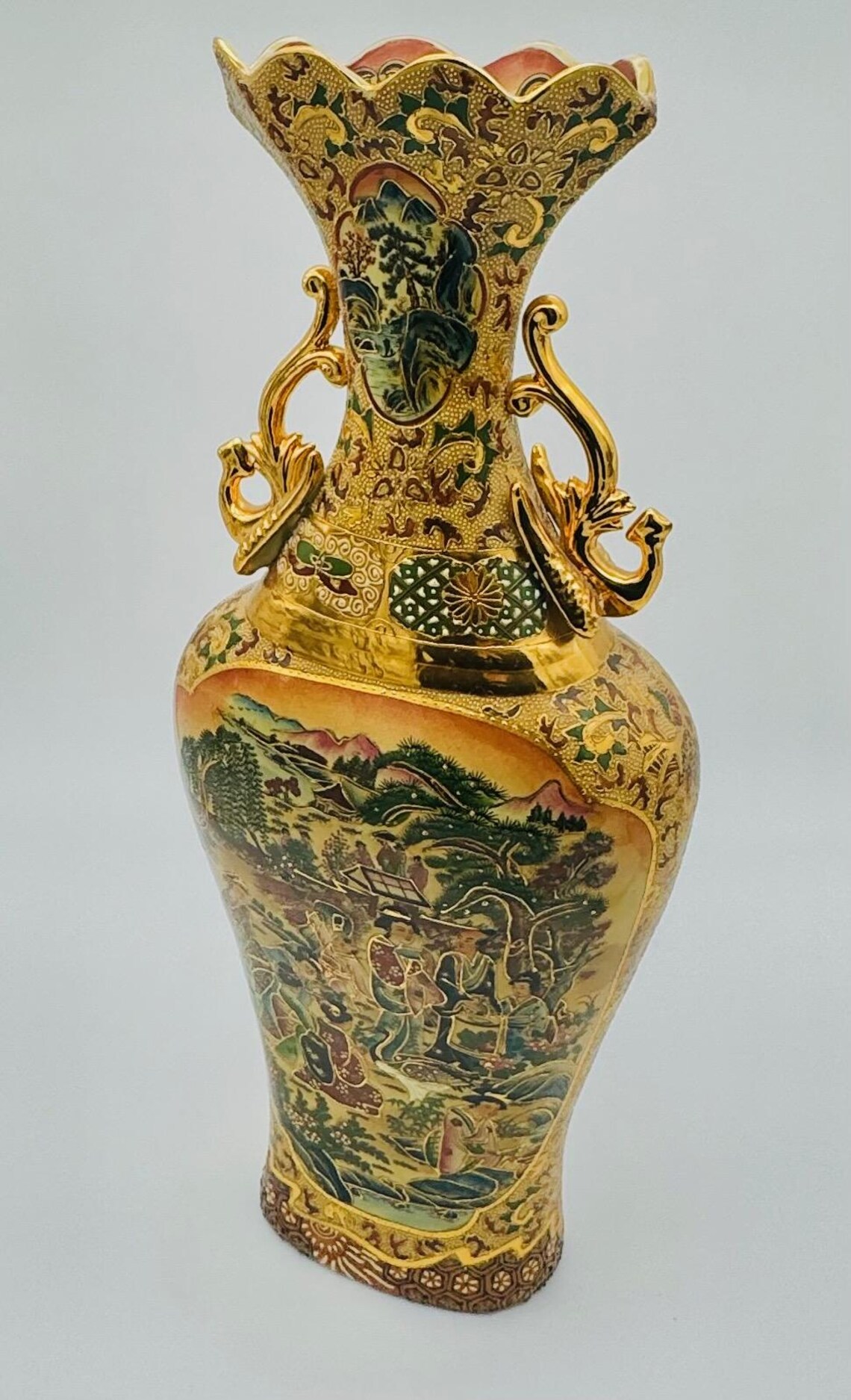Vintage Royal Satsuma Hand-painted Porcelain Vase - 24” Ornate Japanese ...