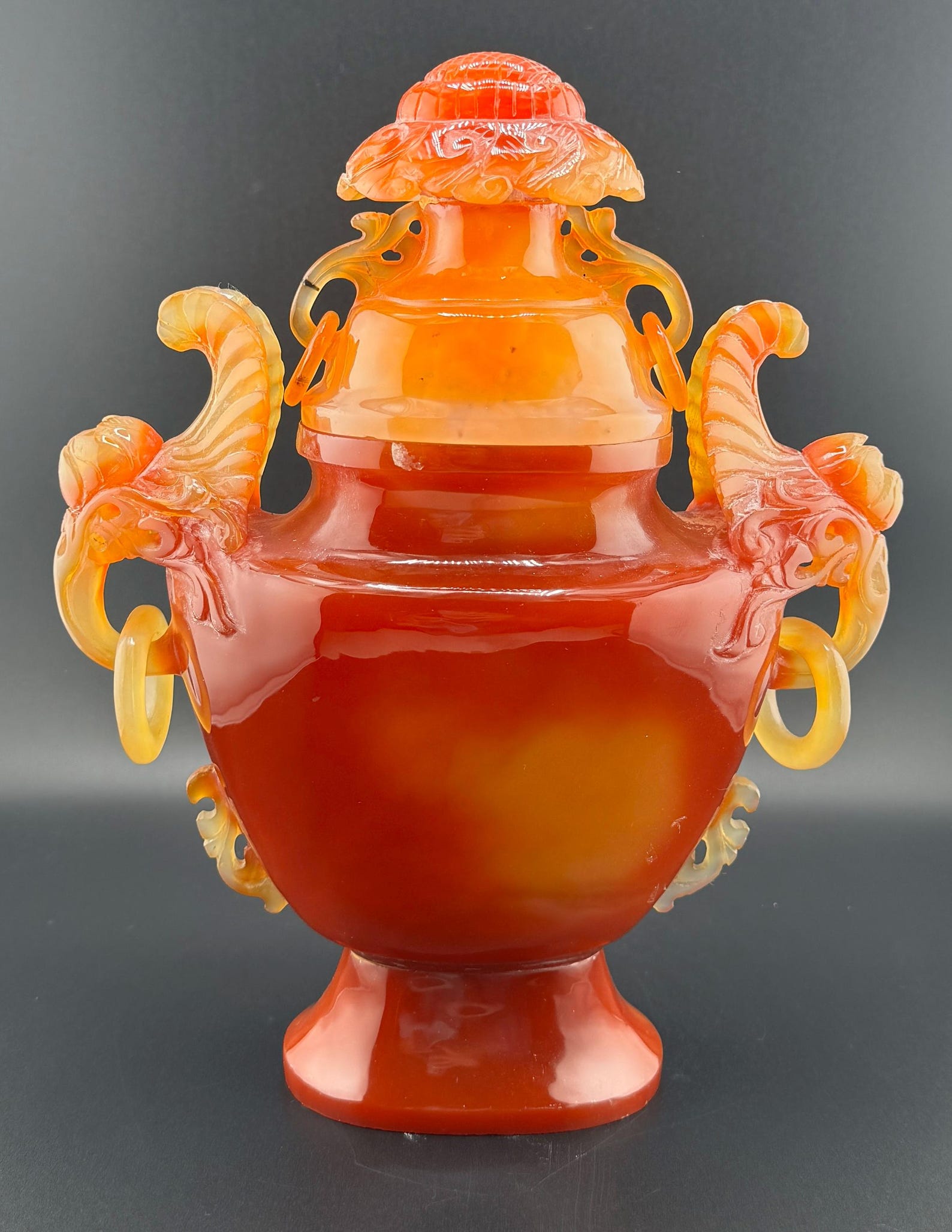 Antique China Natural Carved Red Agate Urn - 9.5” Tall, Handcrafted 100 ...