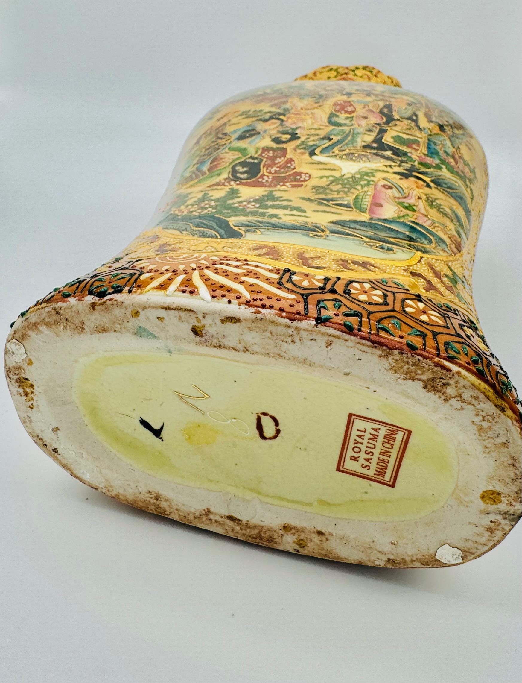Vintage Royal Satsuma Hand-painted Porcelain Vase - 24” Ornate Japanese ...