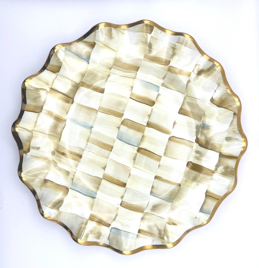 Mackenzie-childs Parchment Check Ruffled Dinner Plate, Signed by ...