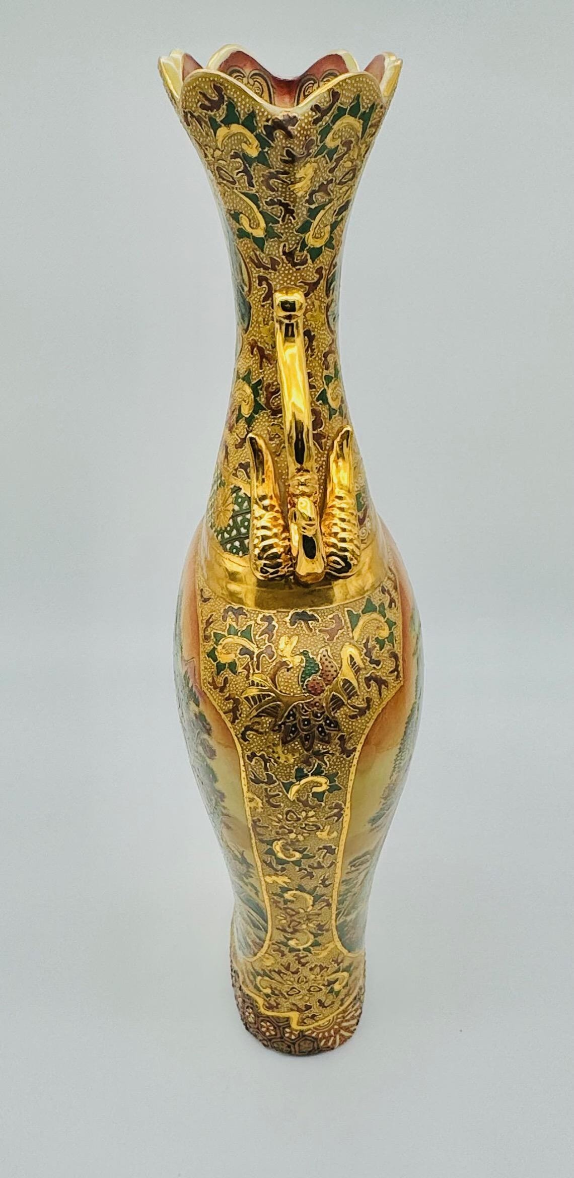 Vintage Royal Satsuma Hand-painted Porcelain Vase - 24” Ornate Japanese ...