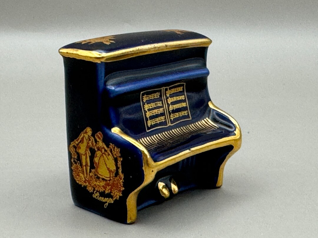 Vintage Limoges Upright Piano Figurine - Cobalt Blue With Gold Courting ...
