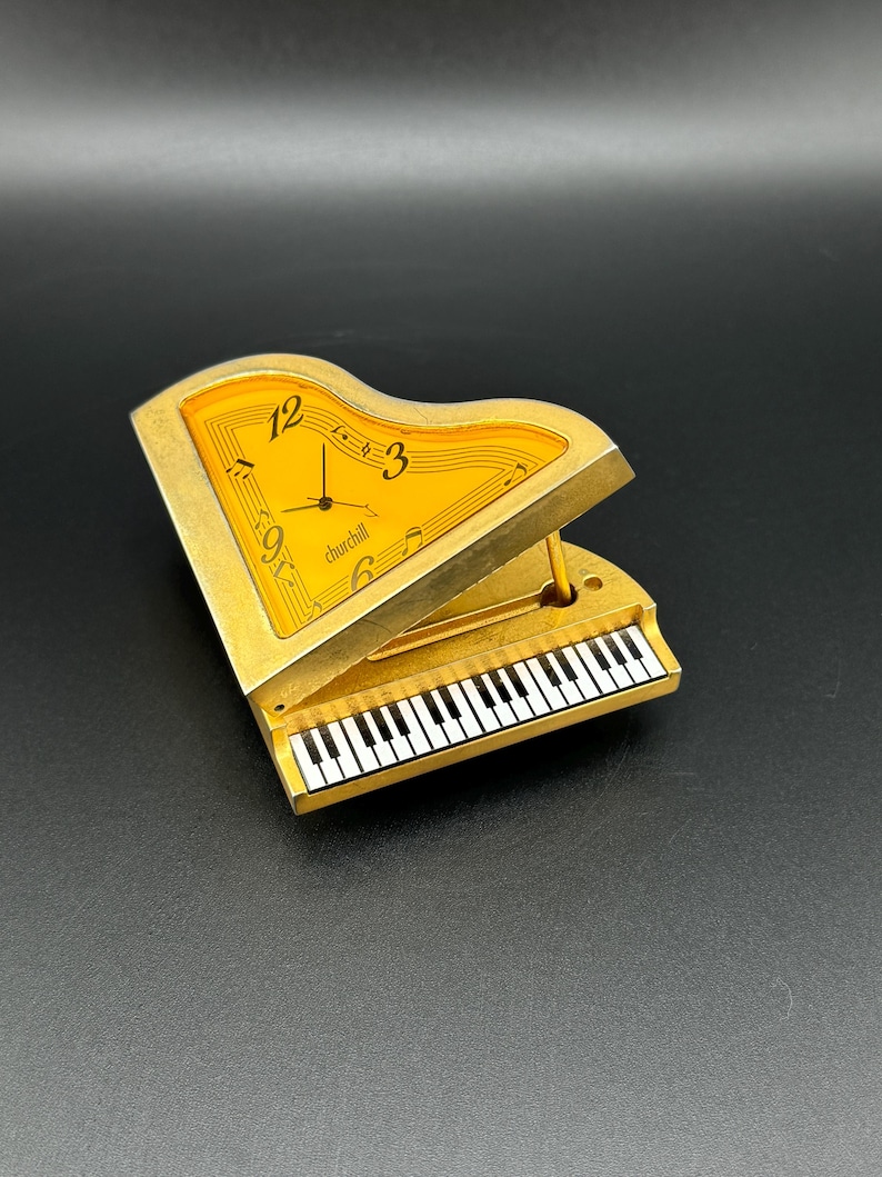 Vintage Churchill Grand Piano Miniature Clock - Gold Tone With Musical ...