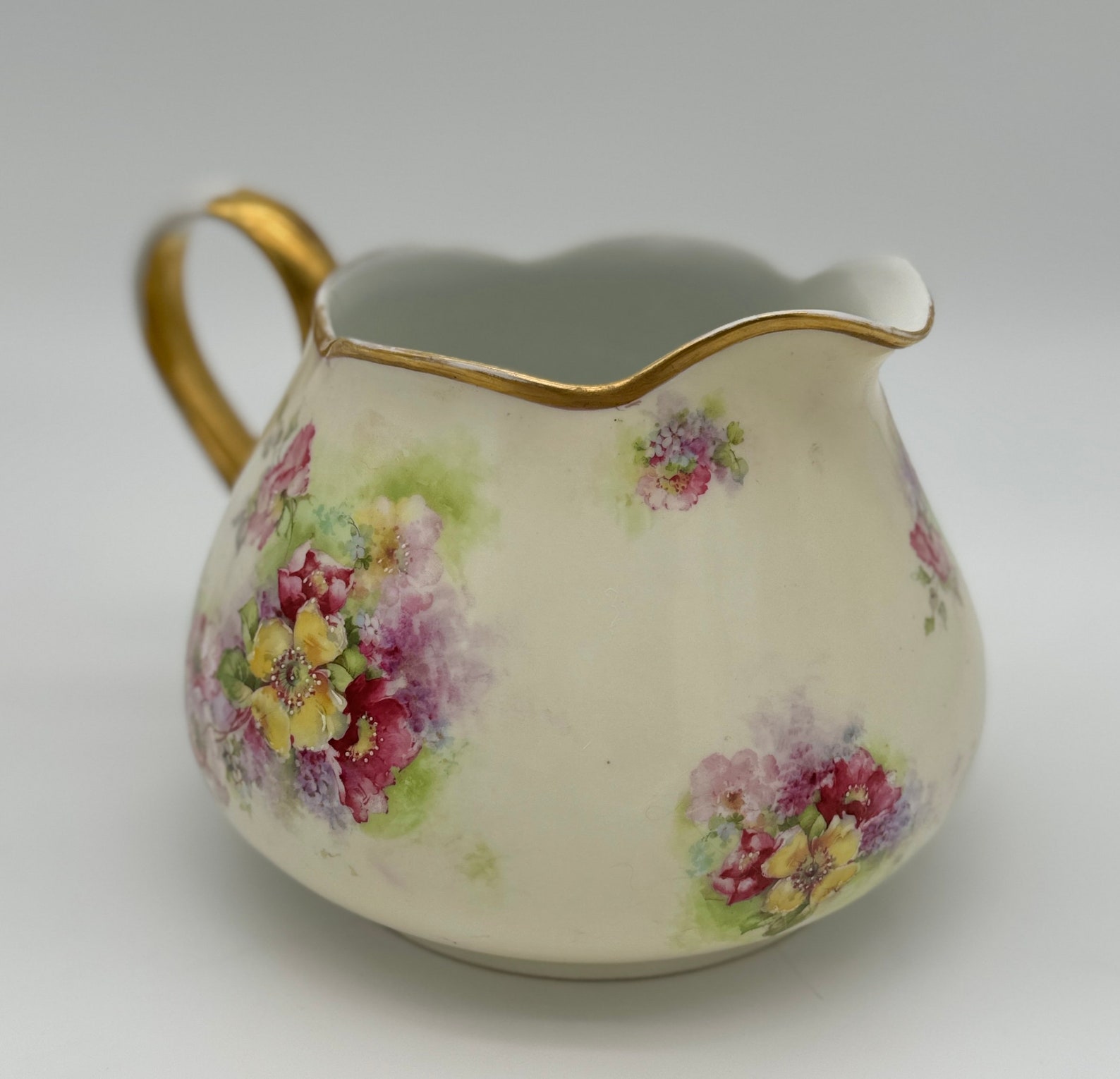 Limoges France Hand-painted Pitcher With Floral Design and Gold Accents ...