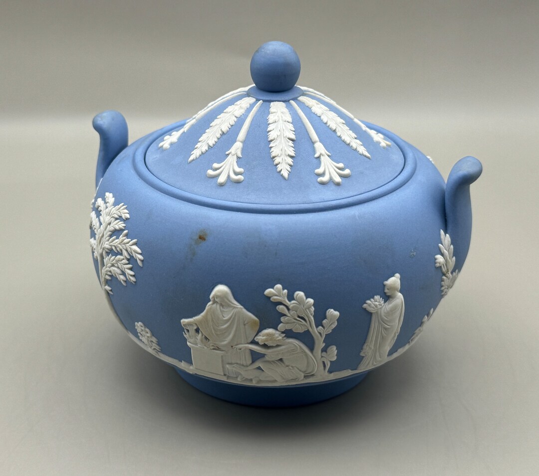 Wedgwood Blue Jasperware Sugar Bowl With Lid - Neoclassical Relief Design - Etsy