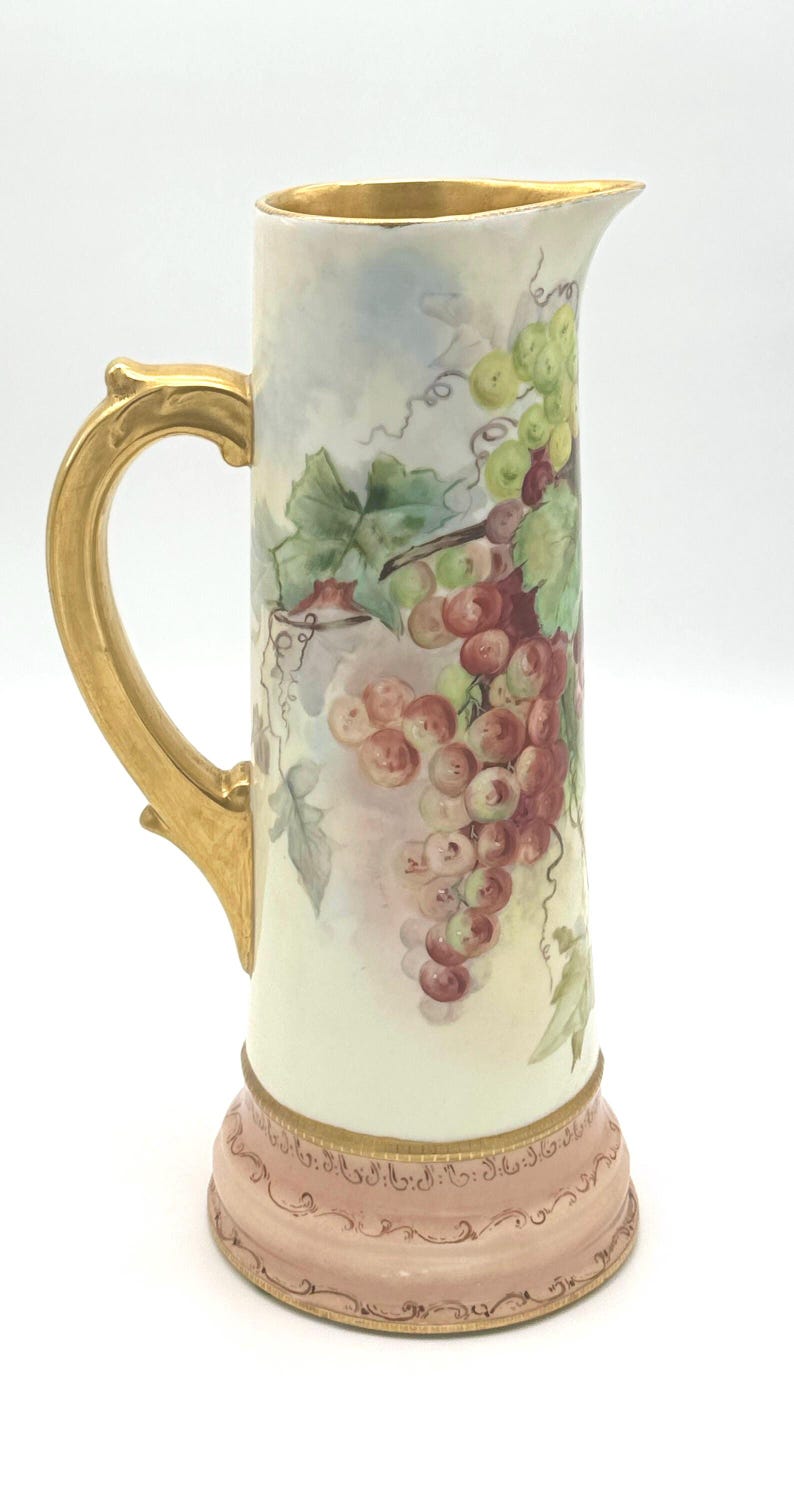Antique T&V Limoges Hand-painted Pitcher With Grape Design, Signed by M ...