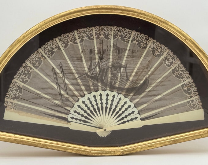 Antique Victorian Fancy Ornate Hand Fan Shadow Box Framed Wood Fan ...