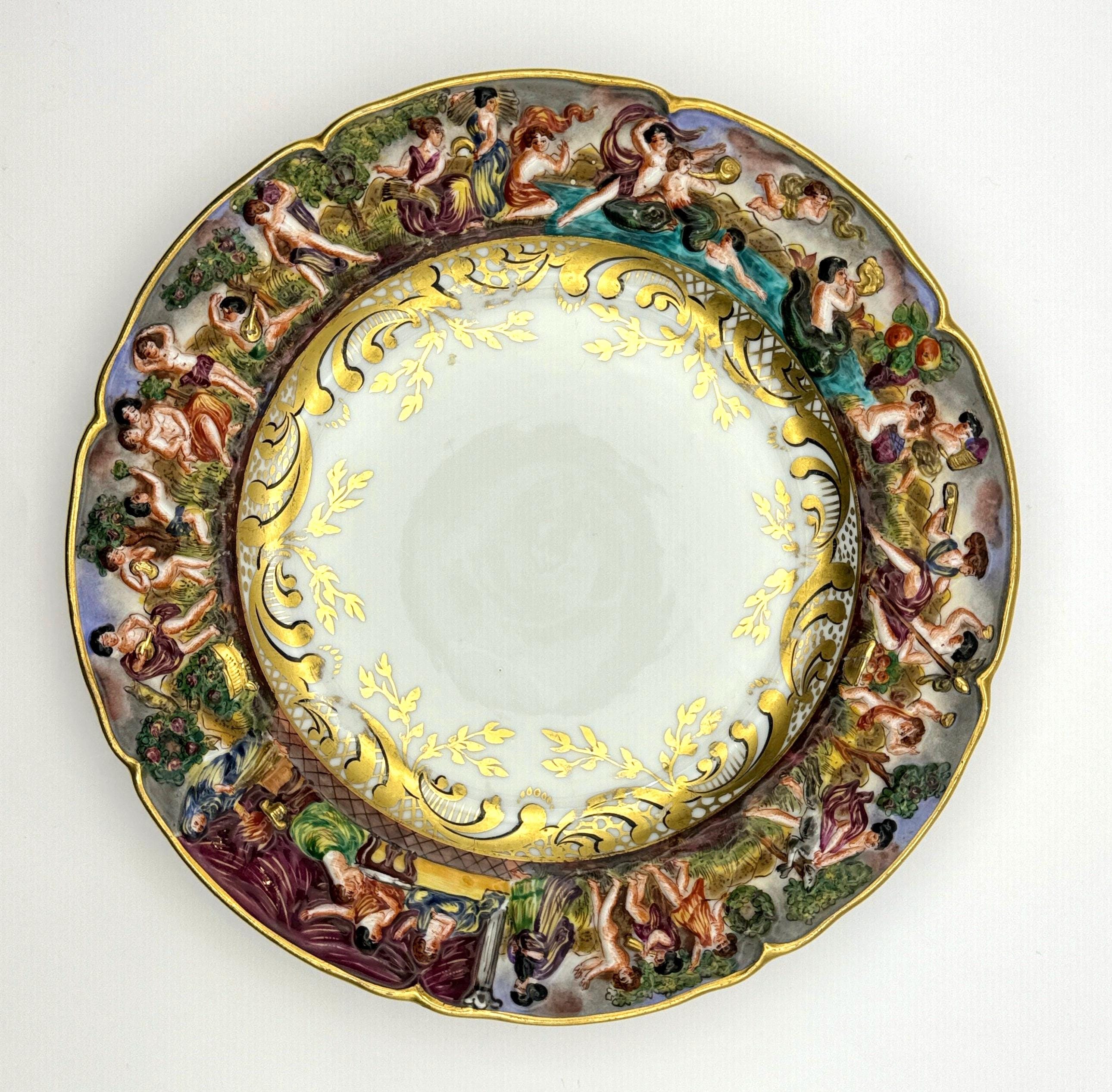 Capodimonte Porcelain Plate With Gilded and Hand-painted Figurative ...