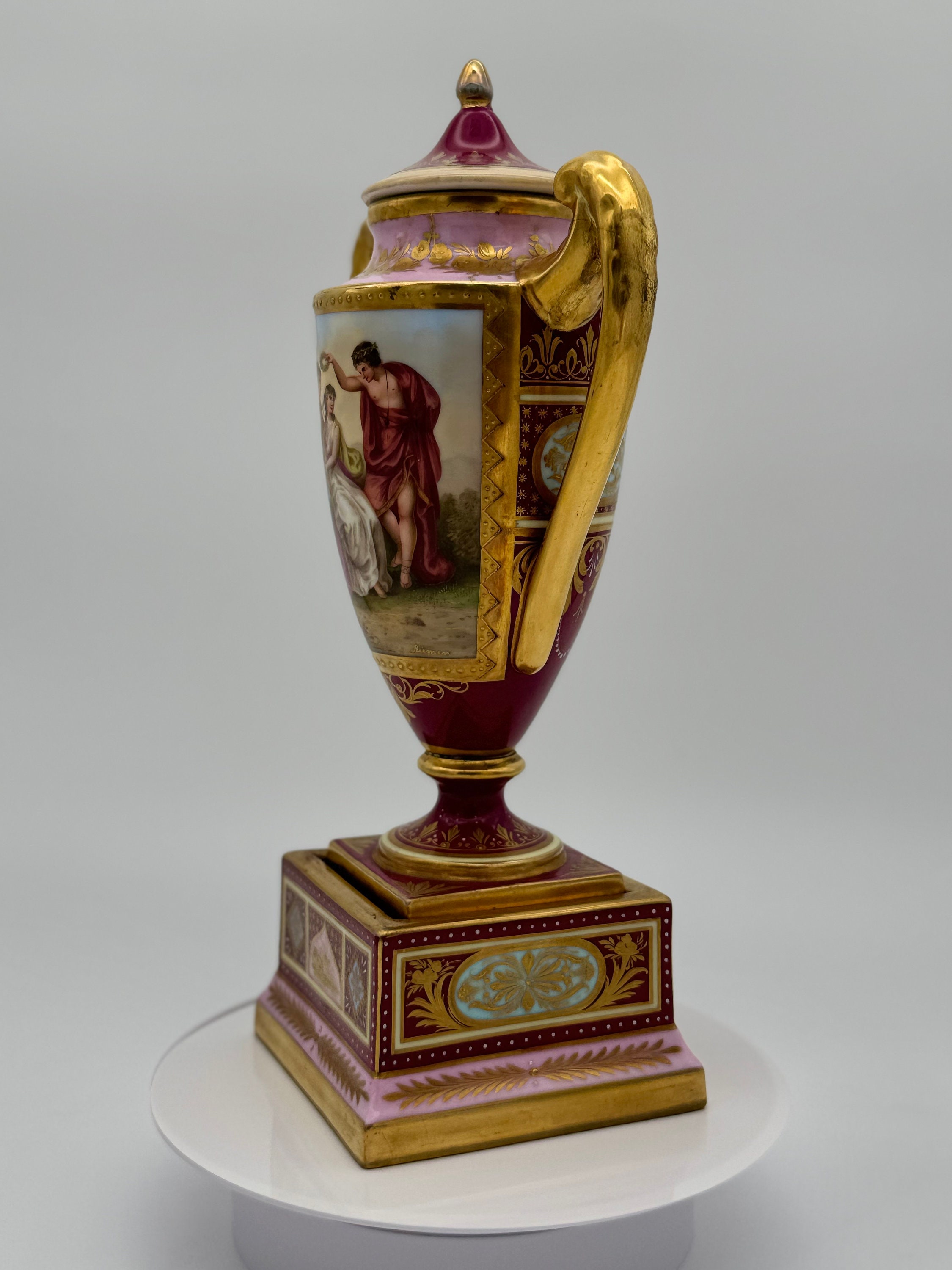 Royal Vienna Beehive Mark, Signed, Two Handled Covered Urn With Base ...