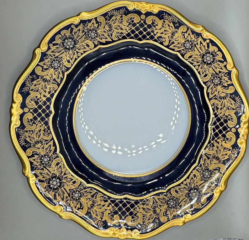 Teacup and Saucer Trio. Cobalt Blue Cup, Saucer & Dessert Plate With ...