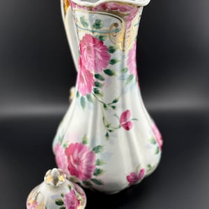 Antique Japanese Porcelain Pitcher - Hand-painted Pink Chrysanthemum ...