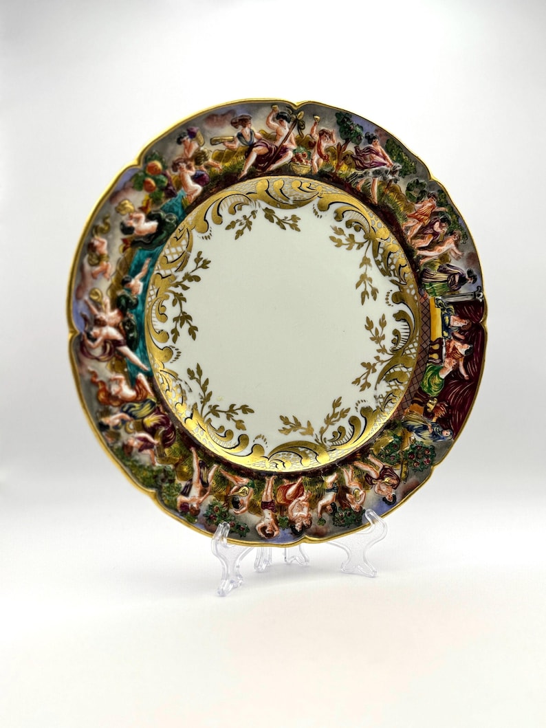 Capodimonte Porcelain Plate With Gilded and Hand-painted Figurative ...