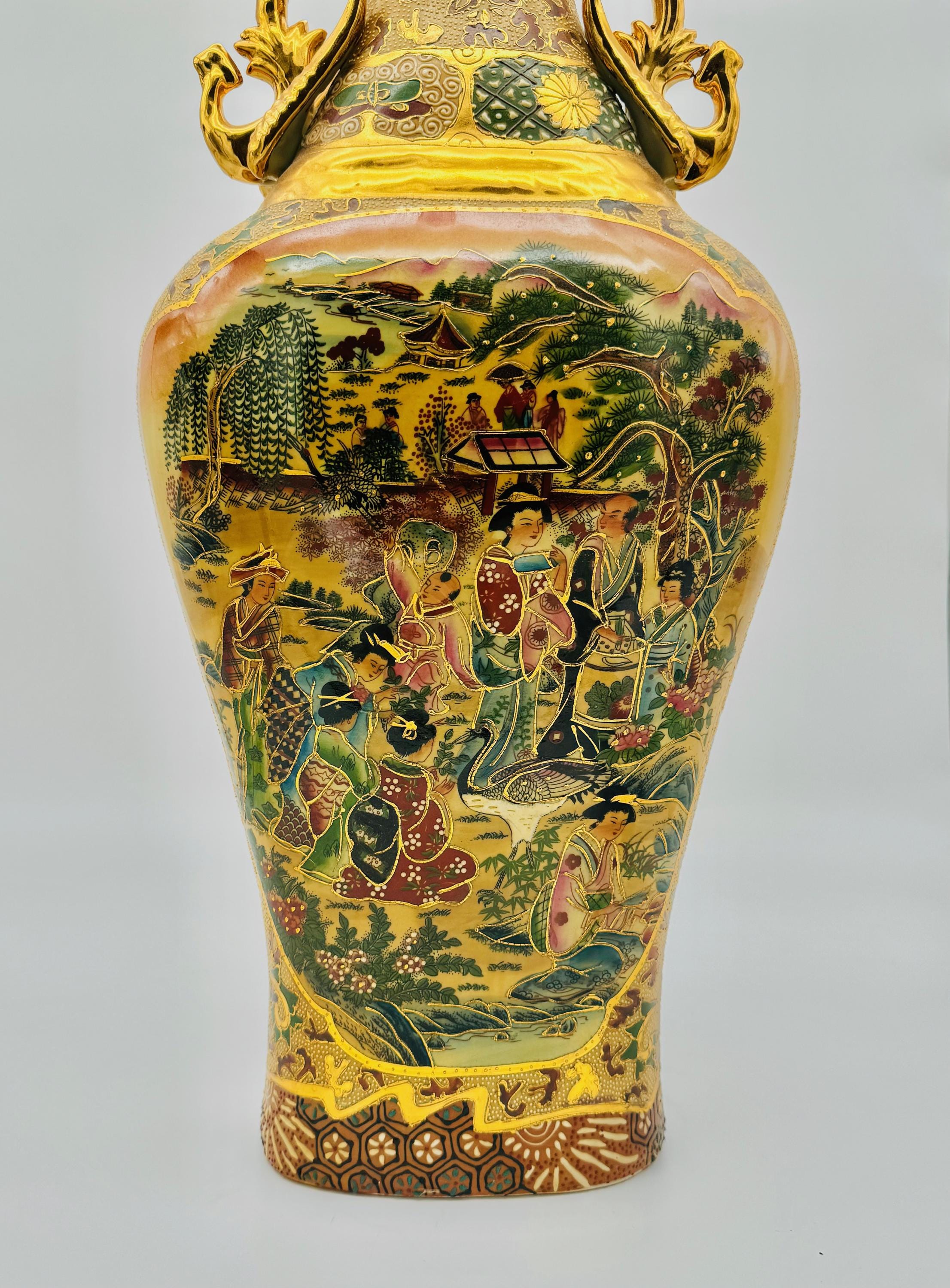 Vintage Royal Satsuma Hand-painted Porcelain Vase - 24” Ornate Japanese ...