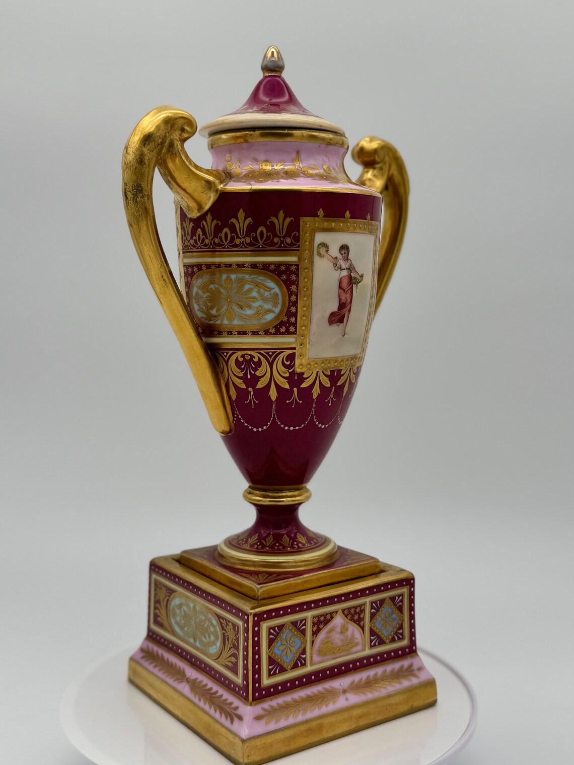Royal Vienna Beehive Mark, Signed, Two Handled Covered Urn With Base ...