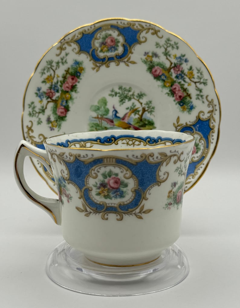 Foley China "broadway" Blue, Gold, and Floral Teacup and Saucer Set by ...