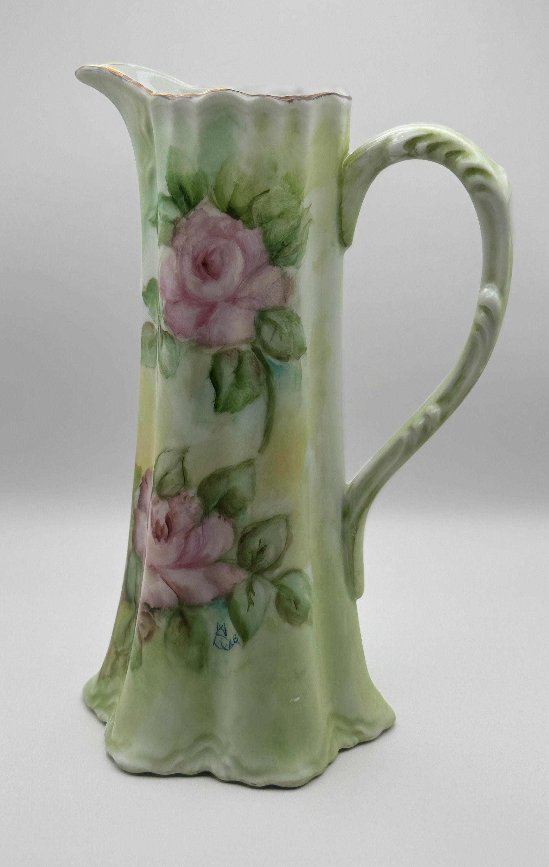 Hand-painted, Artist Signed, Porcelain Pitcher With Floral Design - Etsy