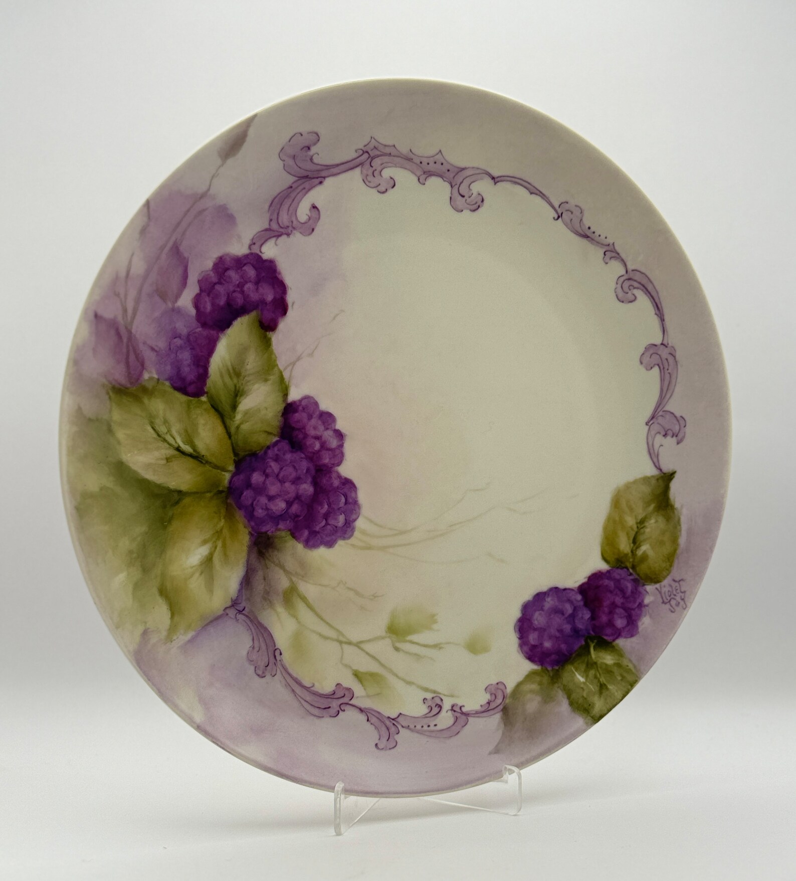 Hand-painted Porcelain Plate: Purple Floral Design by Violet Joy - Etsy