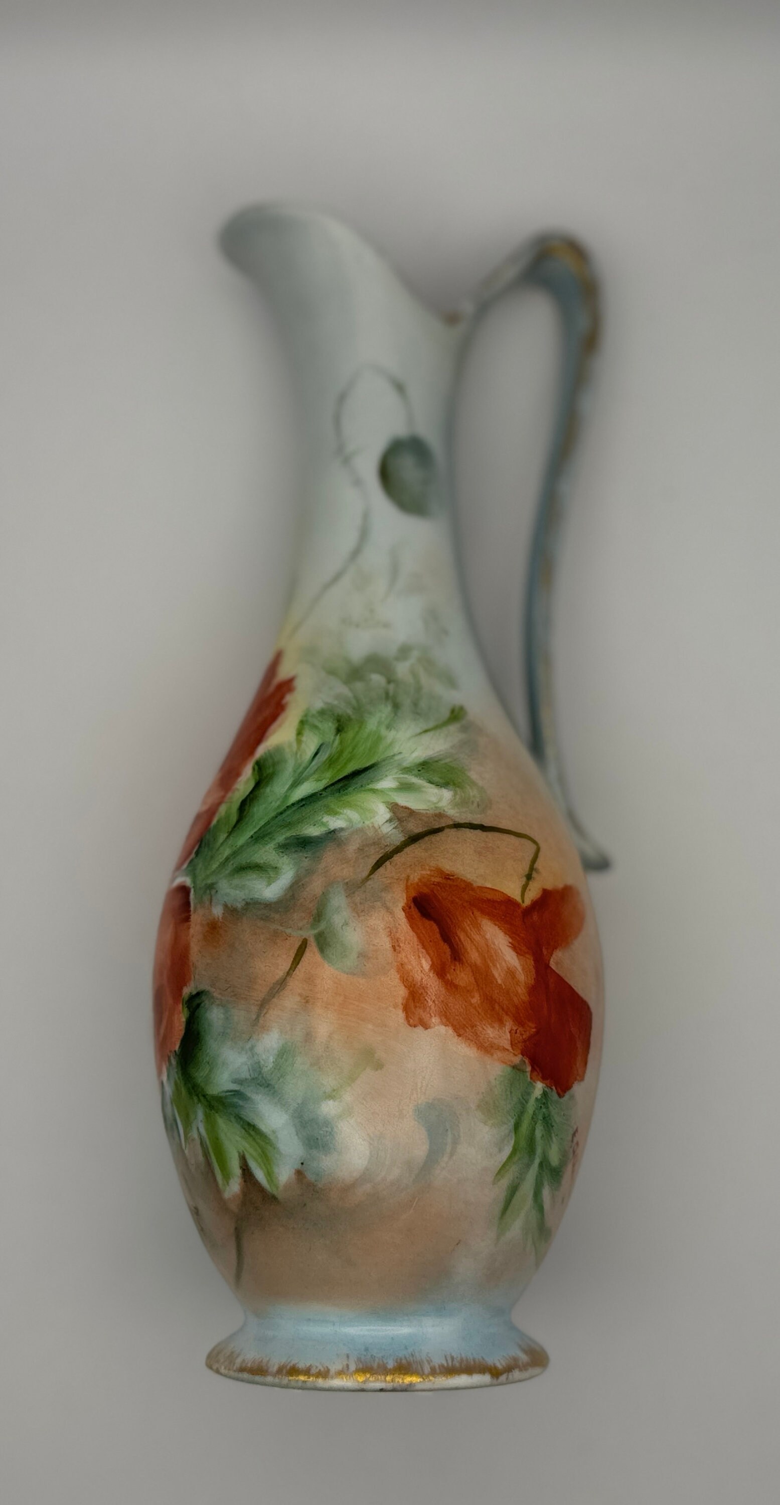Hand-painted Porcelain Ewer Vase With Red Poppies Design, Signed - Etsy