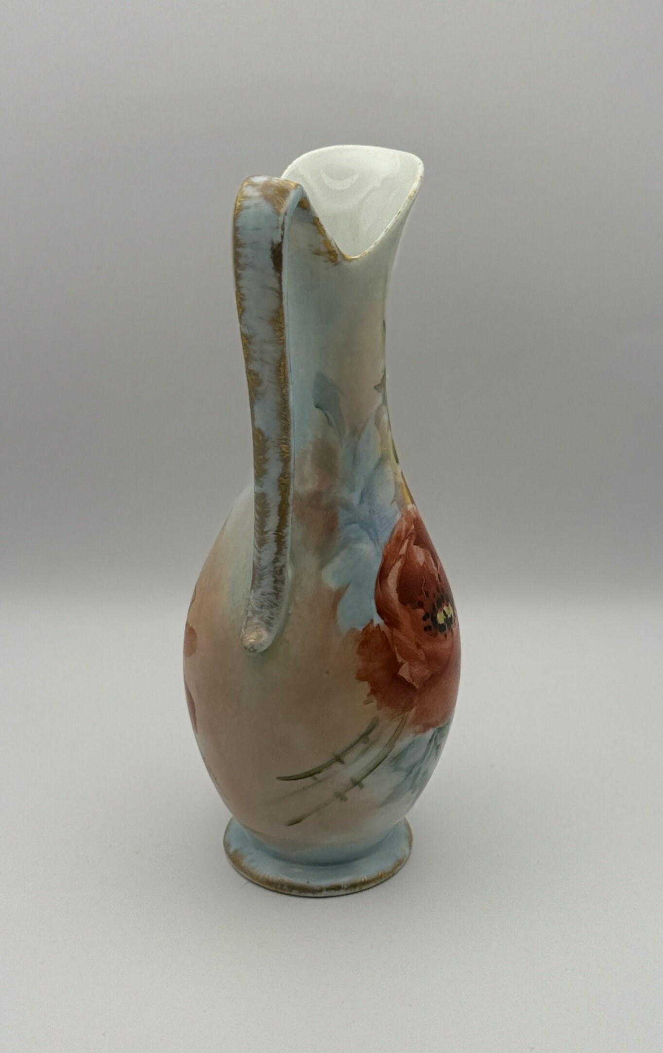 Hand-painted Porcelain Ewer Vase With Red Poppies Design, Signed - Etsy