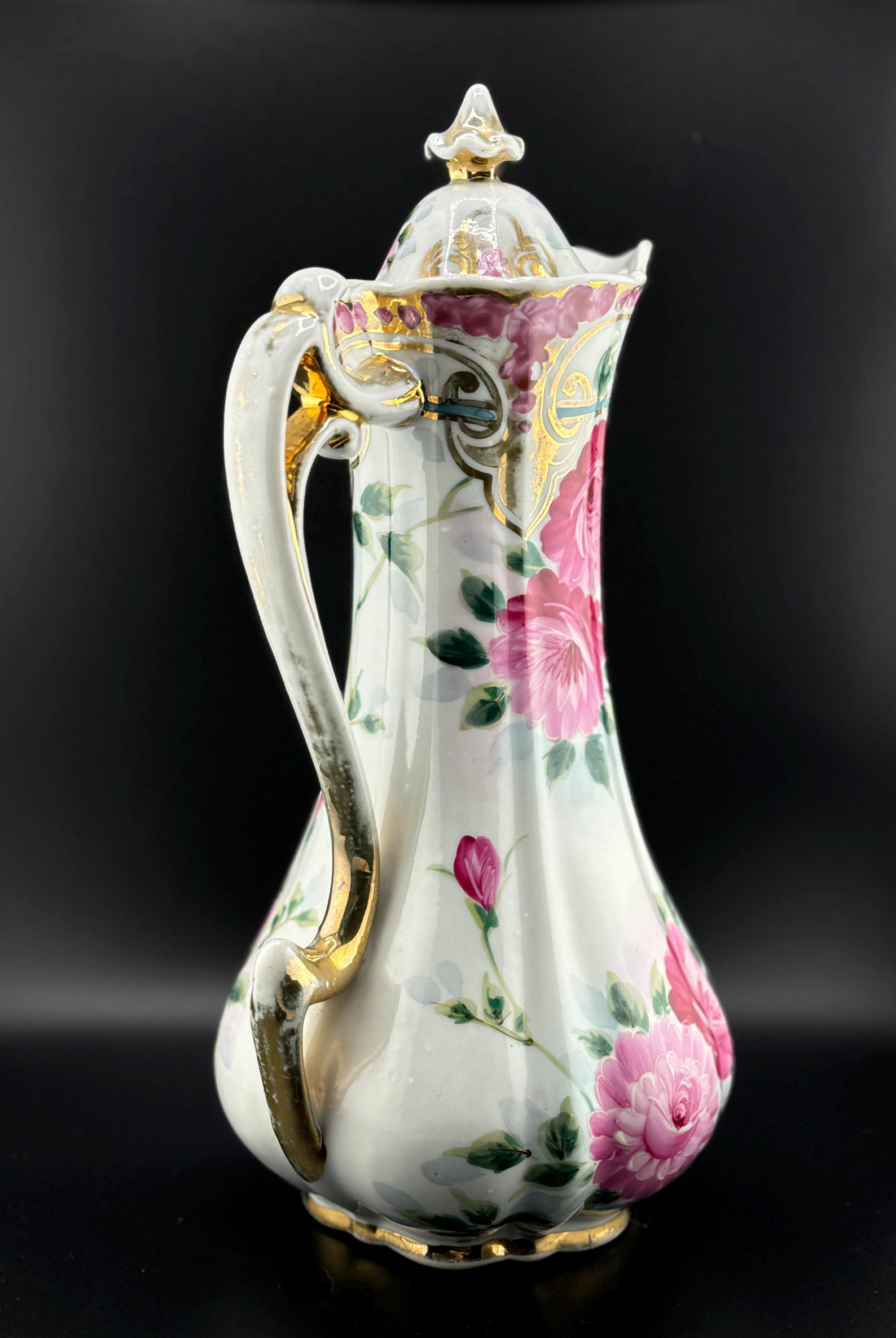 Antique Japanese Porcelain Pitcher - Hand-painted Pink Chrysanthemum ...