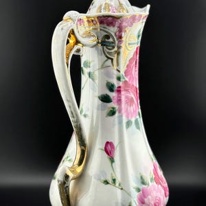Antique Japanese Porcelain Pitcher - Hand-painted Pink Chrysanthemum ...