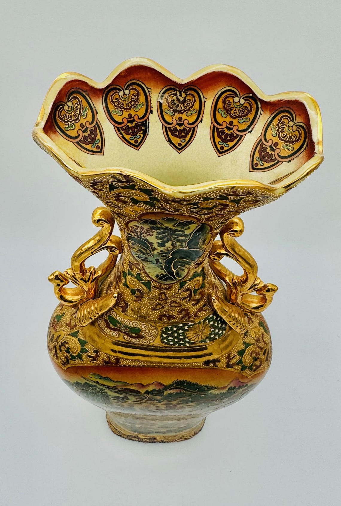 Vintage Royal Satsuma Hand-painted Porcelain Vase - 24” Ornate Japanese ...
