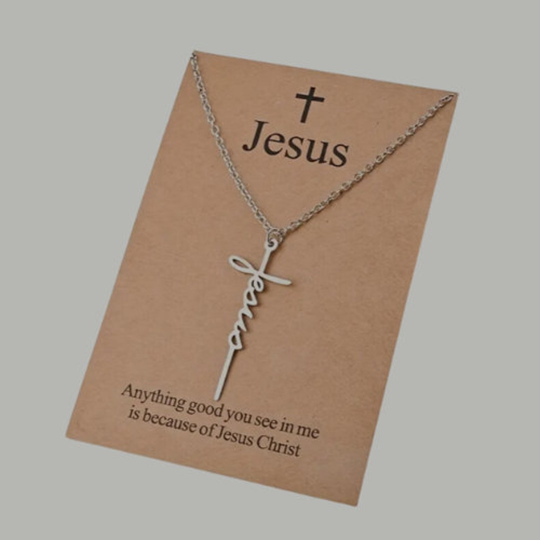 Jesus Sterling Silver Necklace Written Name Faith Based Jewelry Open ...
