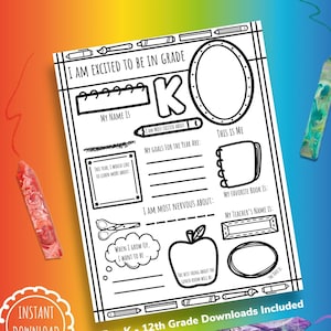 First Day of School PRINTABLE Worksheet - 14 Grades Included, All About ...