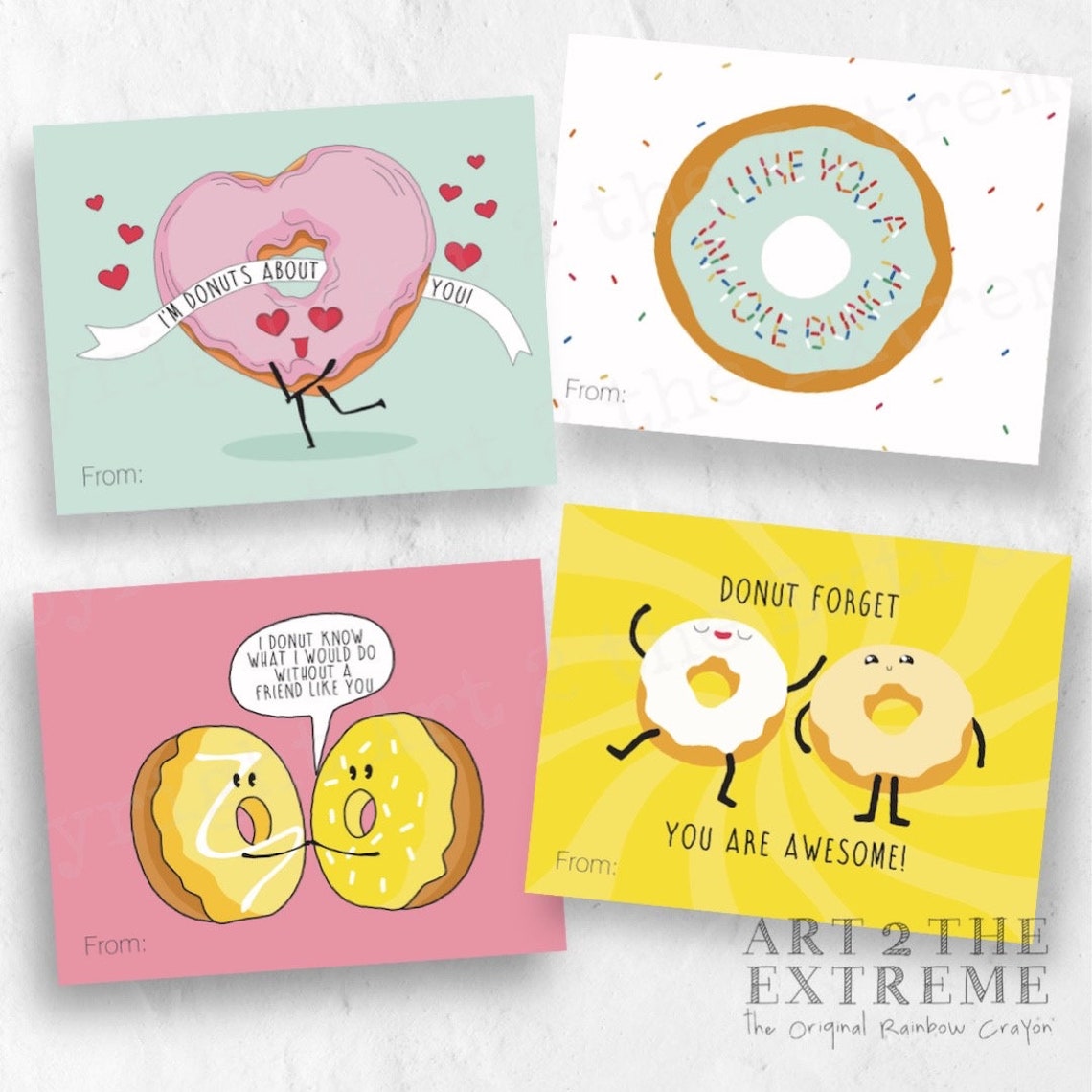 Classroom Valentine Kids Donut Cards INSTANT DOWNLOAD - Etsy