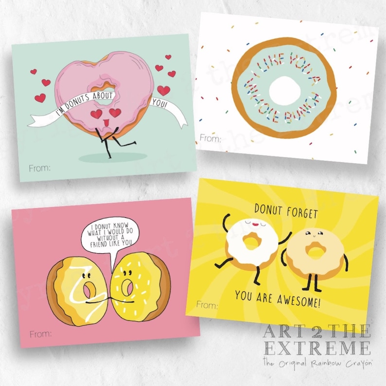 Classroom Valentine Kids Donut Cards INSTANT DOWNLOAD - Etsy