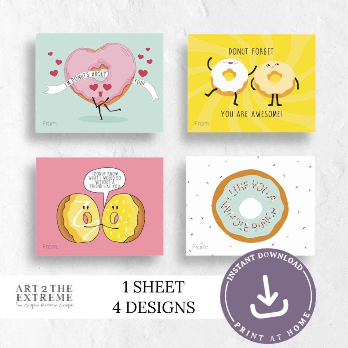 Classroom Valentine Kids Donut Cards INSTANT DOWNLOAD - Etsy