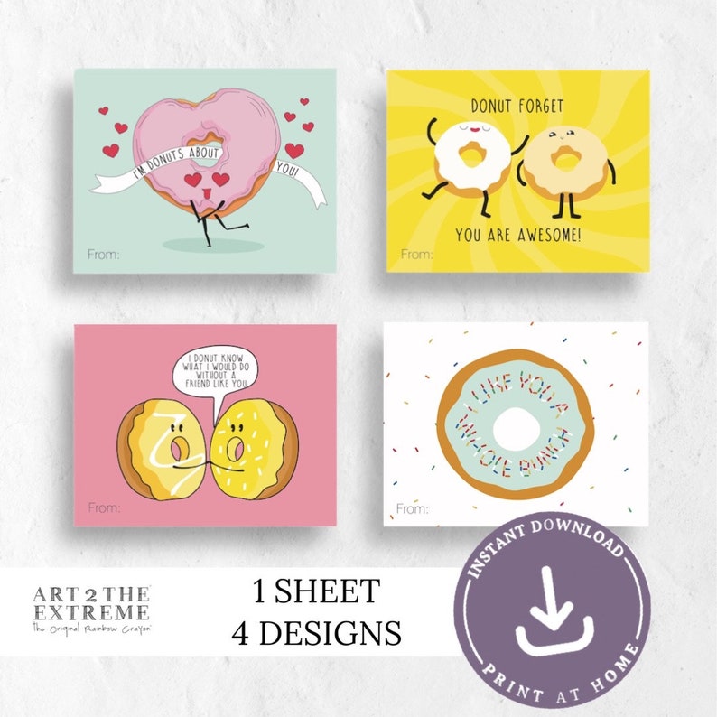 Classroom Valentine Kids Donut Cards INSTANT DOWNLOAD - Etsy