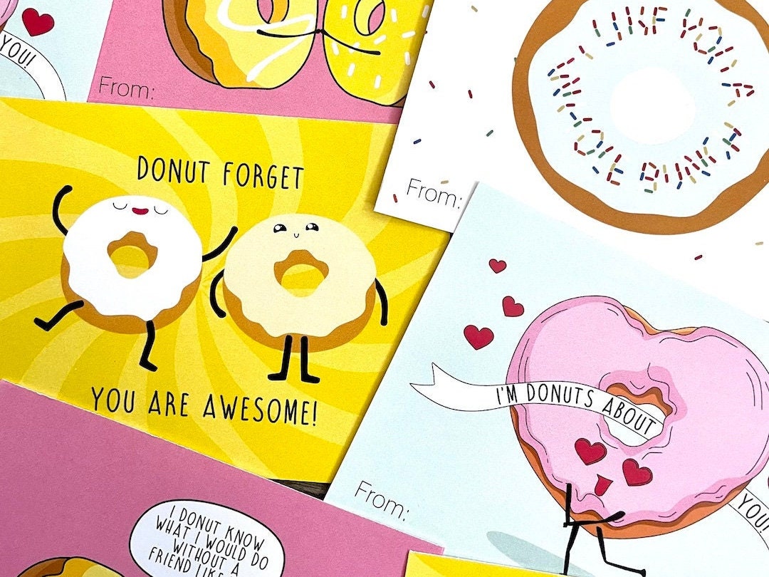 School Valentine Card, Kids Donut Cards, INSTANT DOWNLOAD - Donut Theme ...