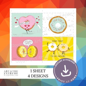 School Valentine's Day Card, Kids Donut Cards, INSTANT DOWNLOAD ...