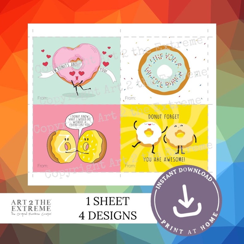 Classroom Valentine Kids Donut Cards INSTANT DOWNLOAD - Etsy