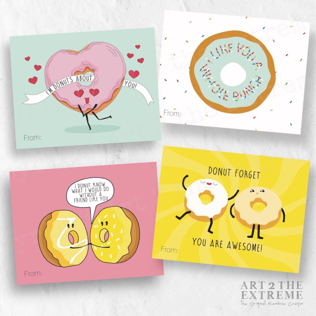 Classroom Valentine, Kids Donut Cards, INSTANT DOWNLOAD - Donut Theme ...