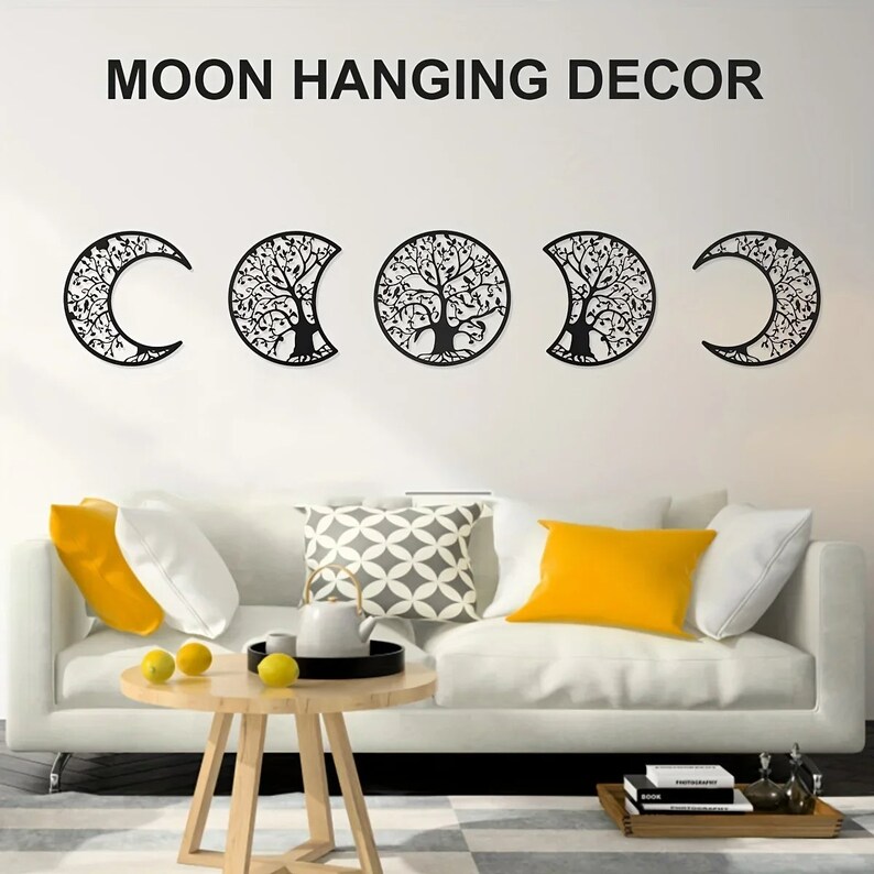 Moon Phases Wall Decor, Metal Moon and Tree of Life Art, Set of 5 Wall ...
