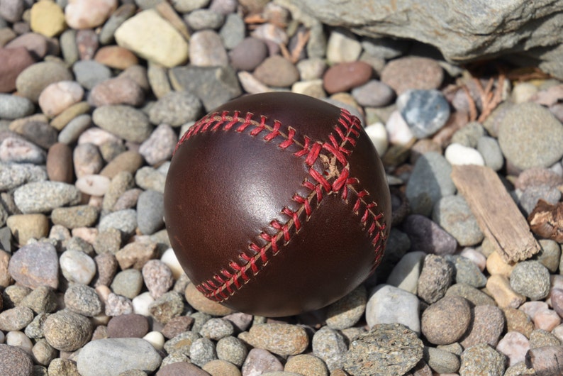 LEMON BALL Vintage Style Baseball, Brown Leather With Red Stitches ...