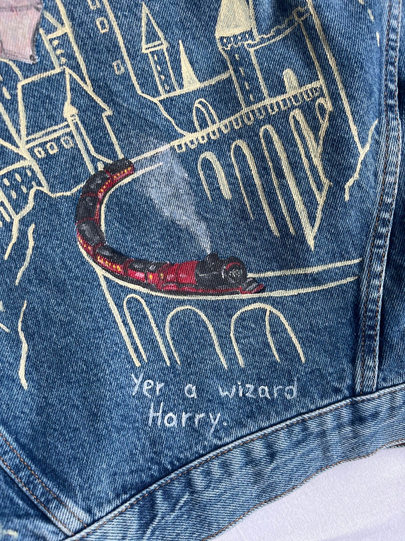 Hand-painted Denim Jacket: Magical Wizard Theme - Etsy