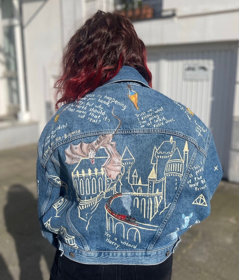 Hand-painted Denim Jacket: Magical Wizard Theme - Etsy