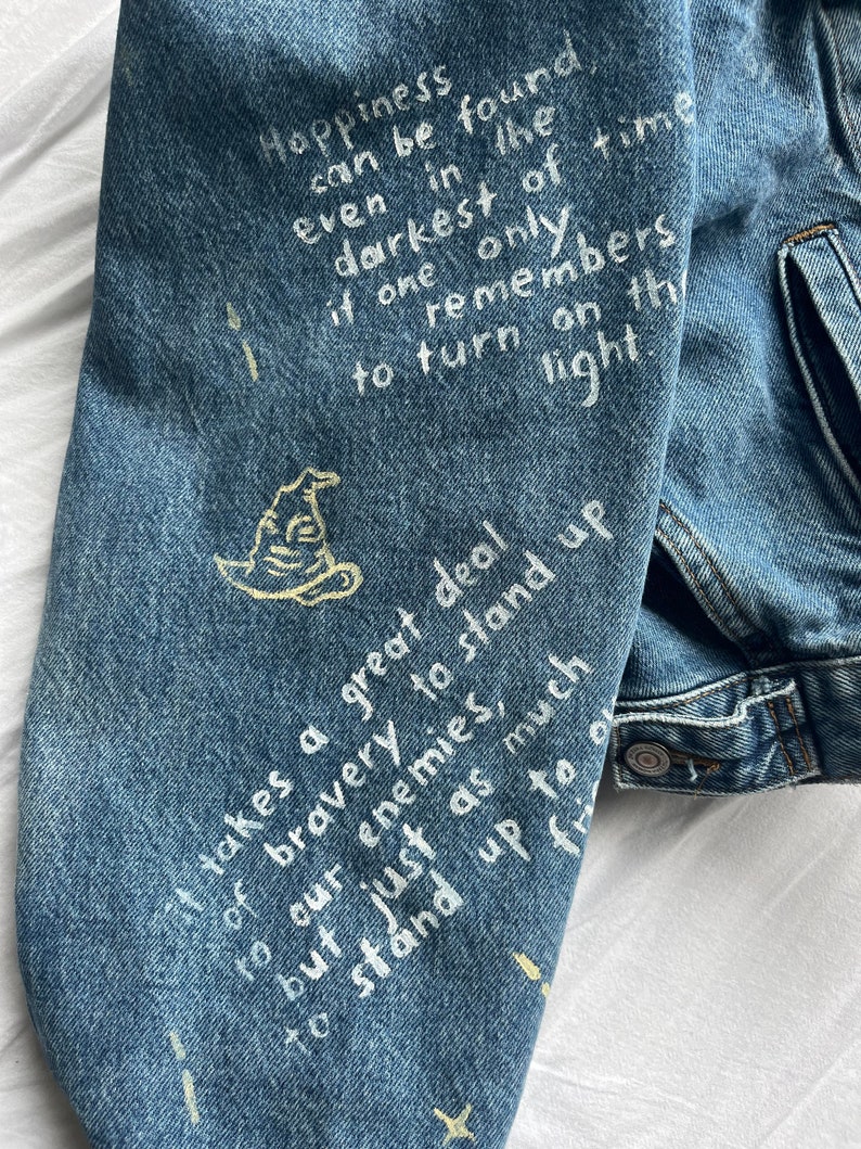 Hand-painted Denim Jacket: Magical Wizard Theme - Etsy