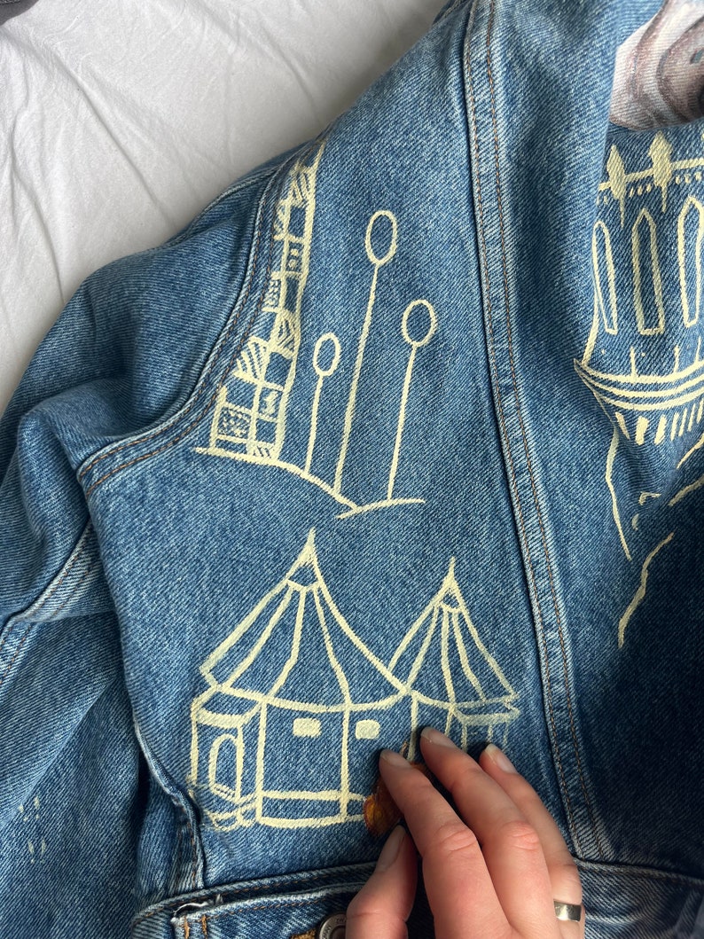 Hand-painted Denim Jacket: Magical Wizard Theme - Etsy